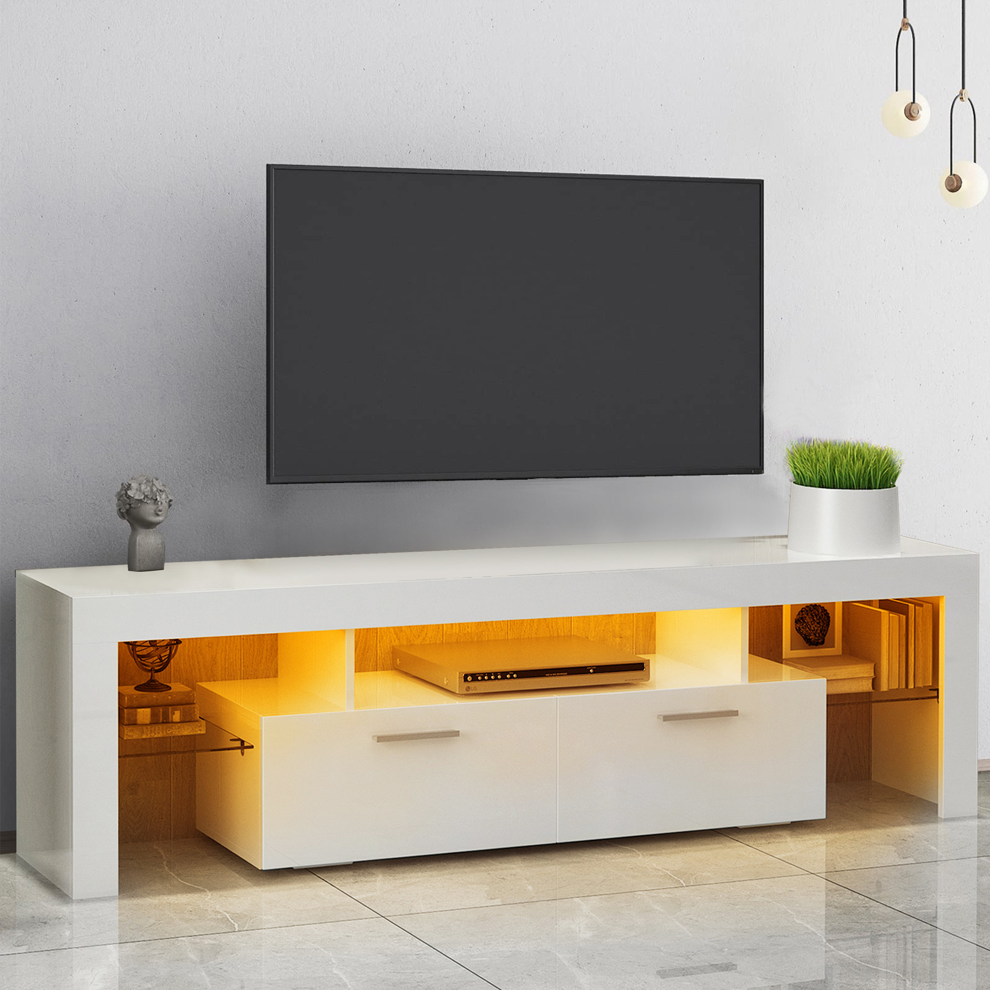Wrought Studio™ Devendri 63"L Modern LED TV Stand for 65-inch TV, Entertainment Center with LED ...